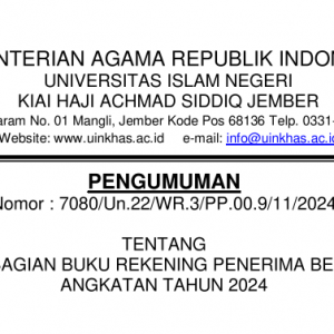 Pengumuman Jadwal Pembagian Buku Rekening Penerima Beasiswa KIP-K Angkatan Tahun 2024 UIN KHAS ...